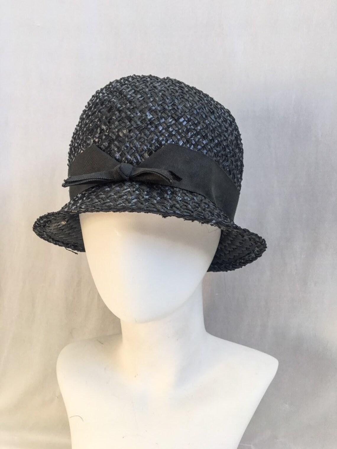 Vintage 50s 60s Black Straw Mod Bucket Hat / Mid Century 1950s - Etsy