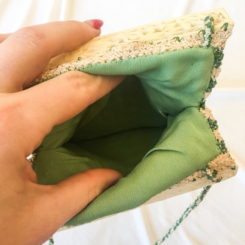 1910 1920s Carved Bone Purse / Ecru Vintage Silk Crocheted | Etsy