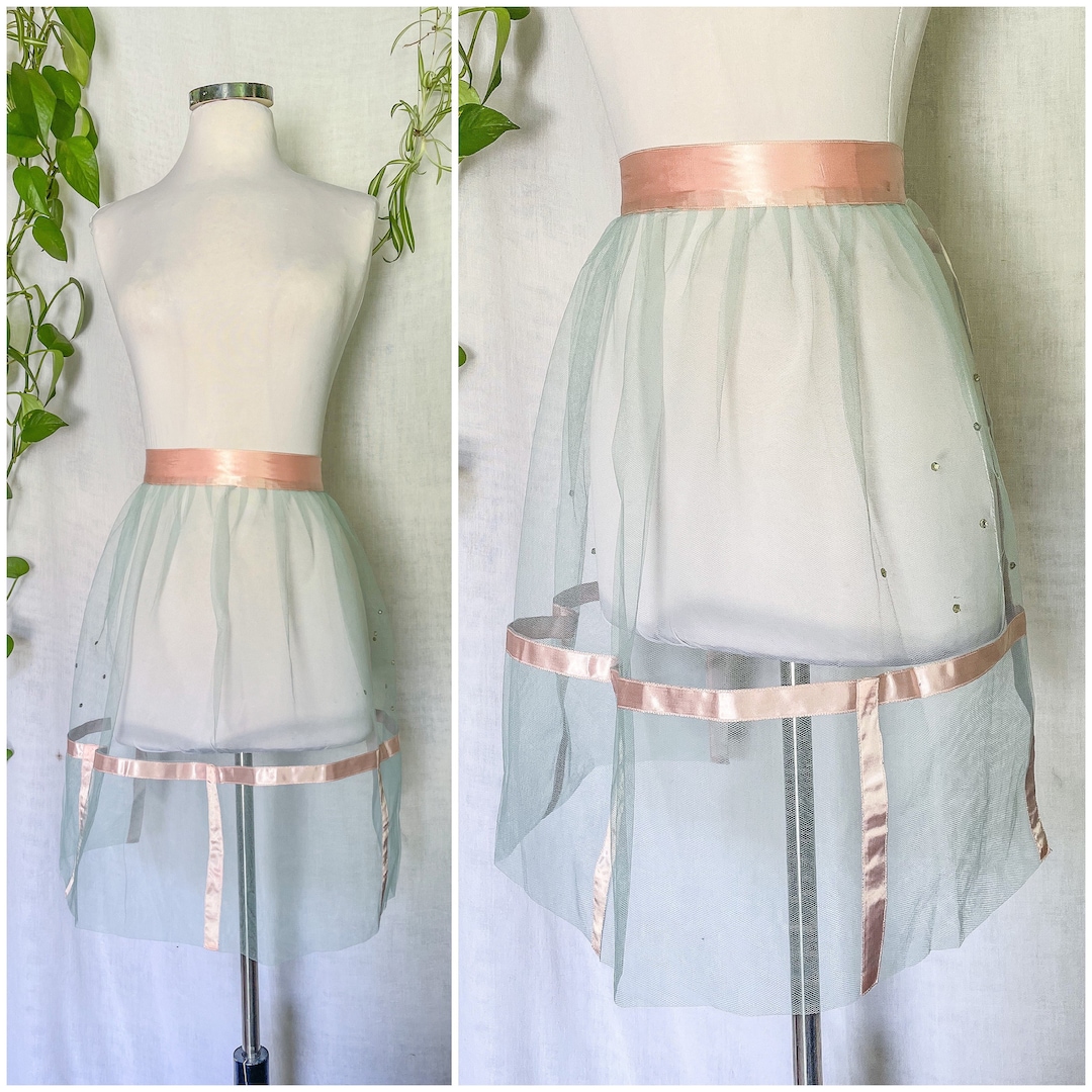 Vintage Apron / Baby Blue & Baby Pink Sheer Tule and Satin Apron W ...