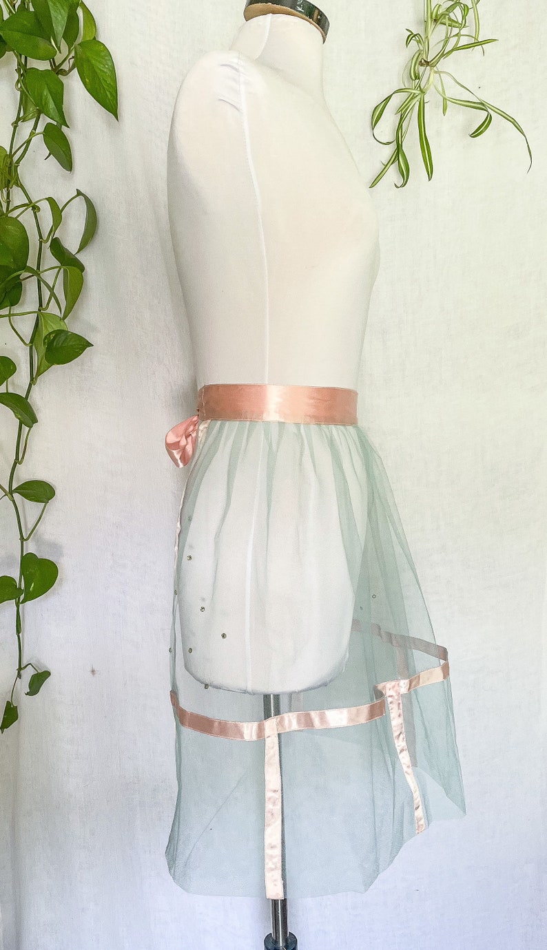 Vintage Apron / Baby Blue & Baby Pink Sheer Tule and Satin Apron W ...