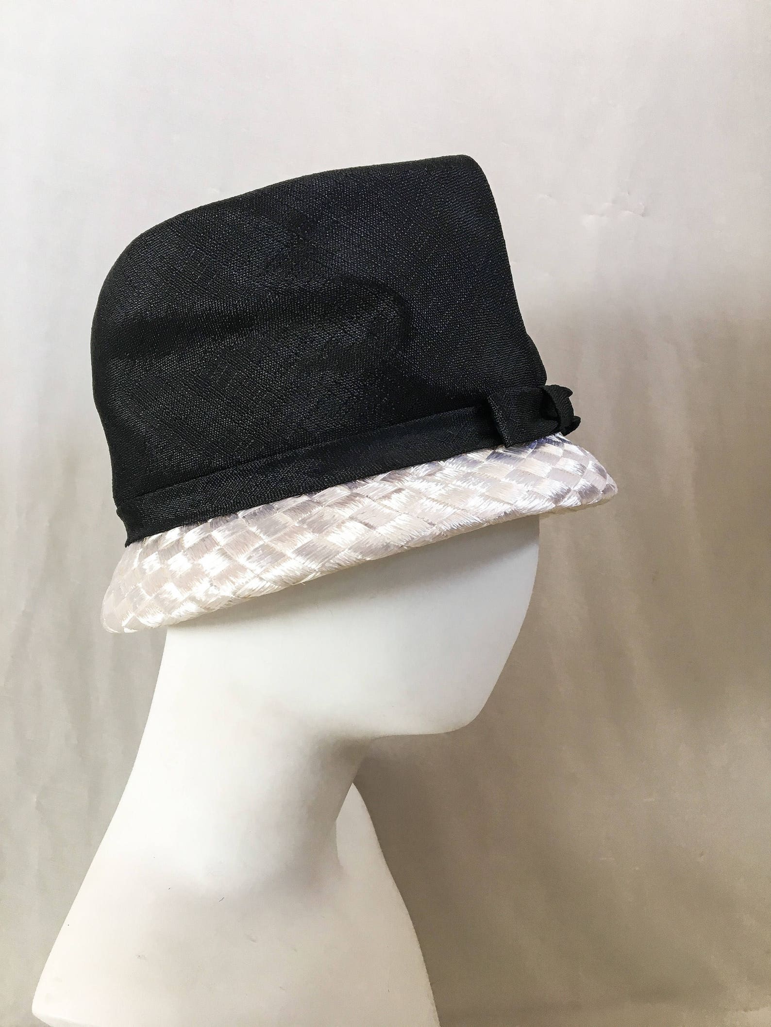 Vintage 50s 60s Black & White Straw Mod Bucket Hat / Mid - Etsy