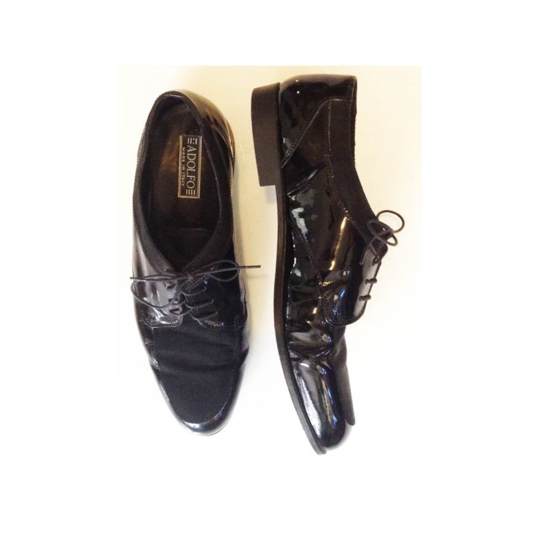 Vintage Black Adolfo Shoes // ADOLFO Men's Patent Leather & Grosgrain ...