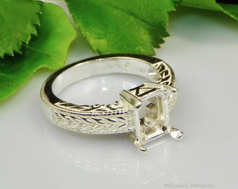 Round Engraved Shank 4mm 7mm Sterling Silver Pre-Notched | Etsy