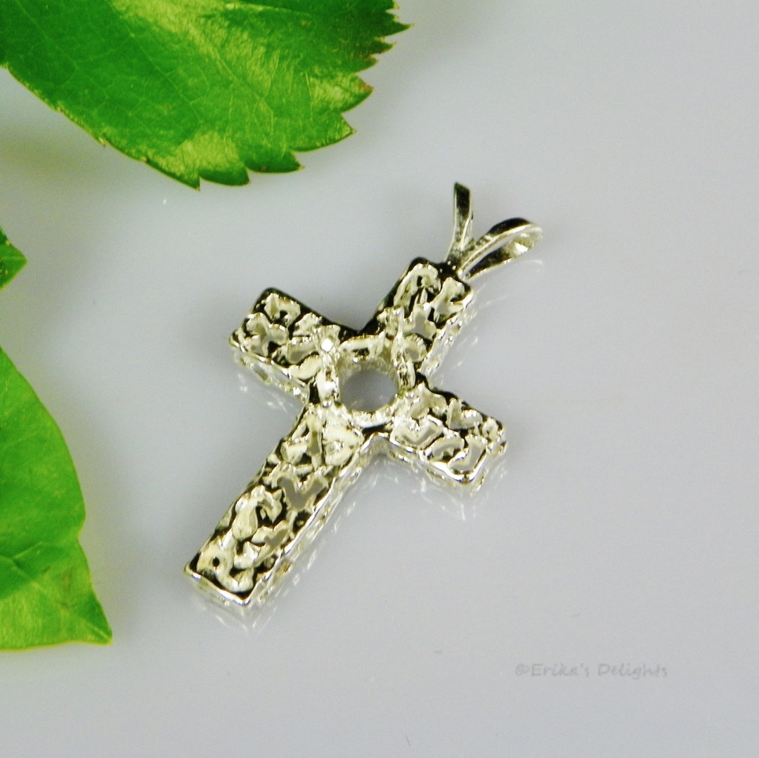 Freeform Cross (3mm -6mm) Sterling Silver Pre-notched Pendant Setting ...