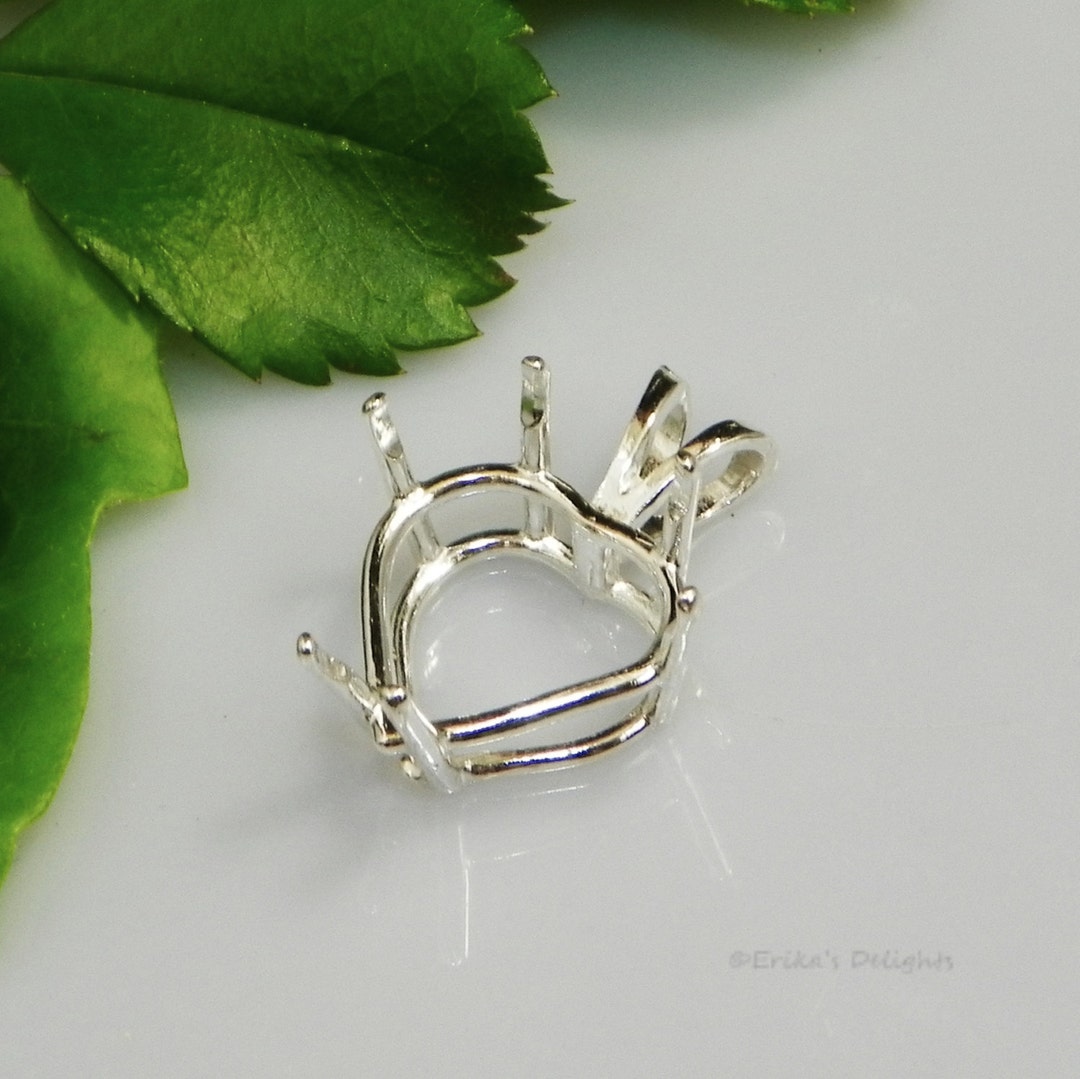 Heart 6 Prong (4mm-16mm) Sterling Silver Pre-notched Pendant Setting ...