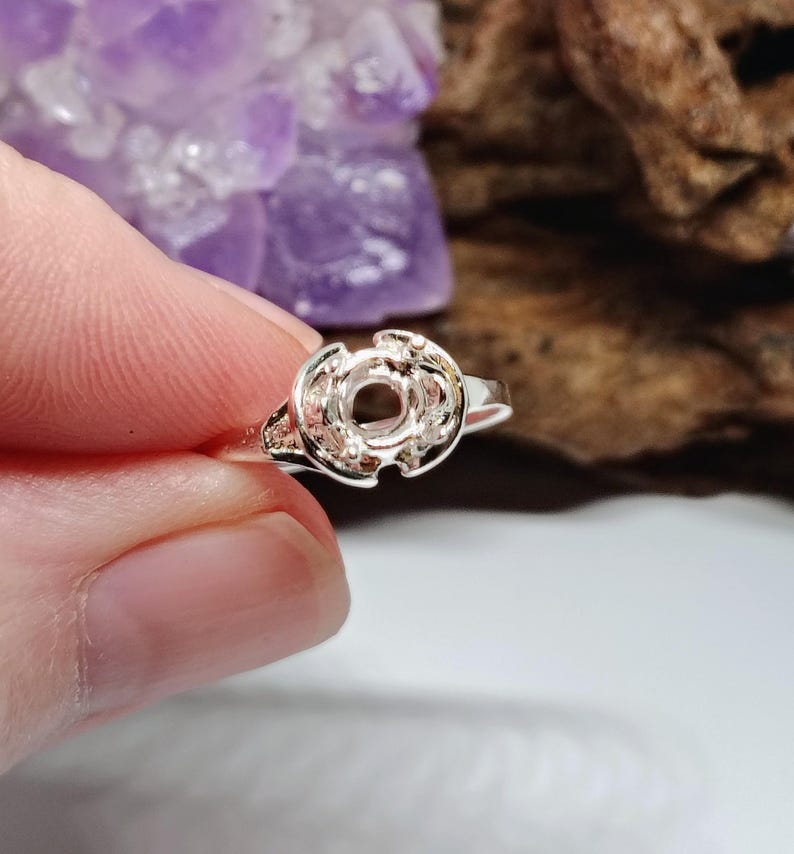5mm Round Petal Solitaire Sterling Silver Pre-notched RING Setting (E35 ...