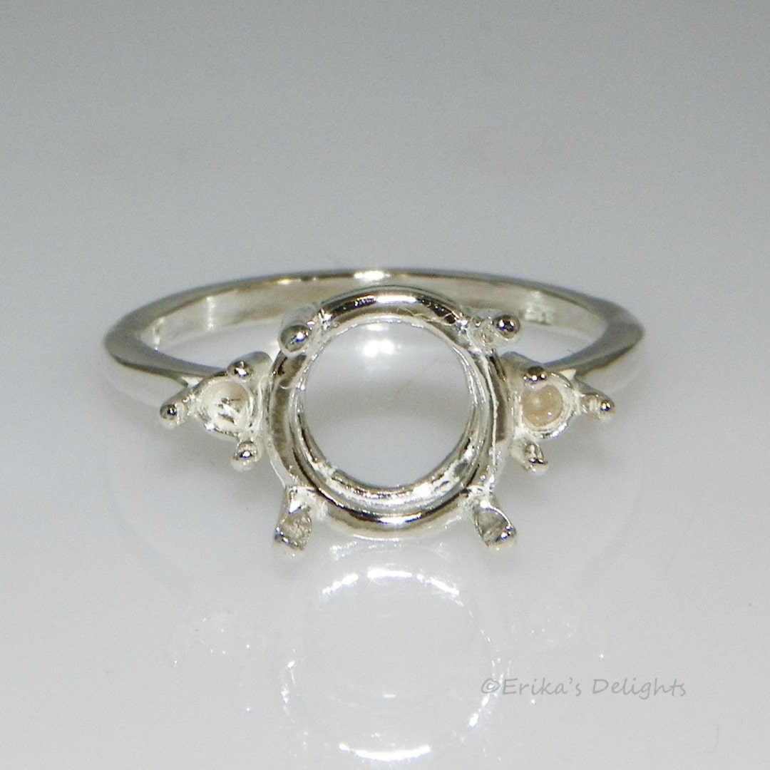 Round Accented (8mm - 13mm) Sterling Silver Pre-notched RING Setting ...