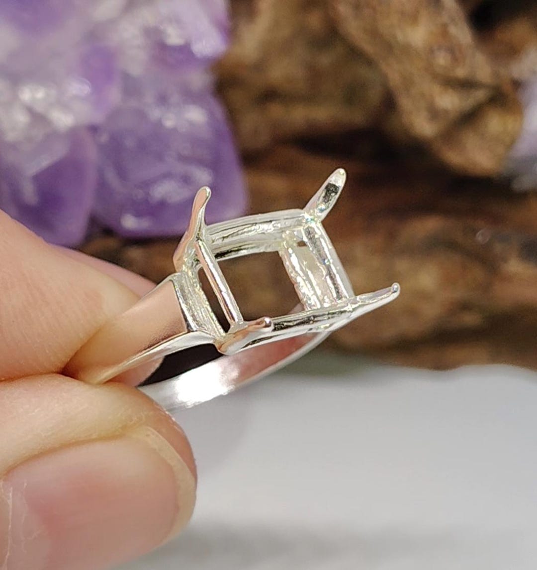 10x8 Emerald Side Set Sterling Silver Pre-notched RING Setting (E35-RE ...