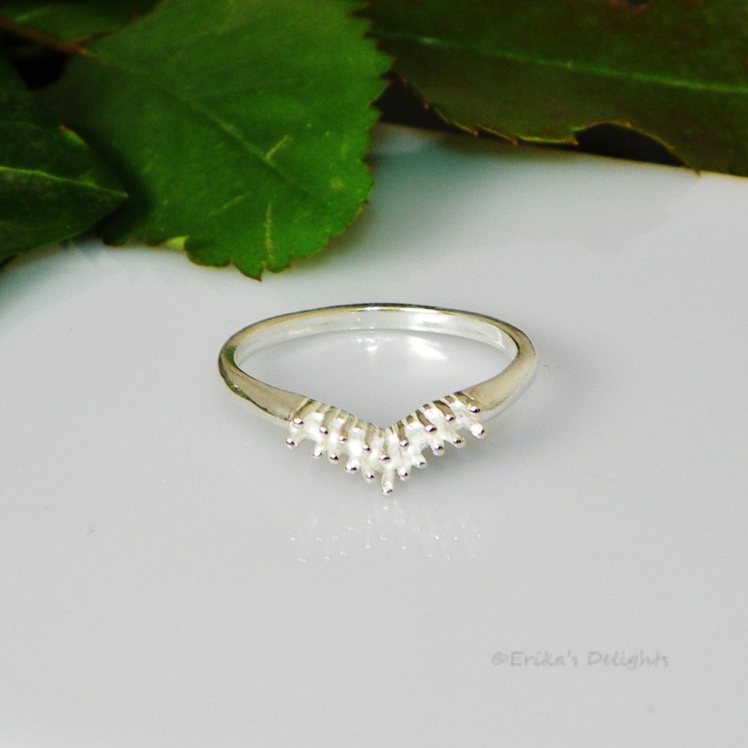 5 Stone 2mm Round Vee Wedding Band Pre-notched Sterling Silver RING ...