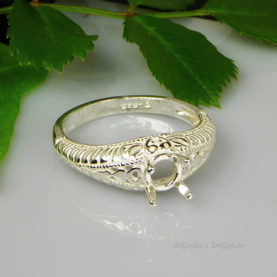 Round Engraved Shank (4mm - 7mm) Sterling Silver Pre-notched RING ...