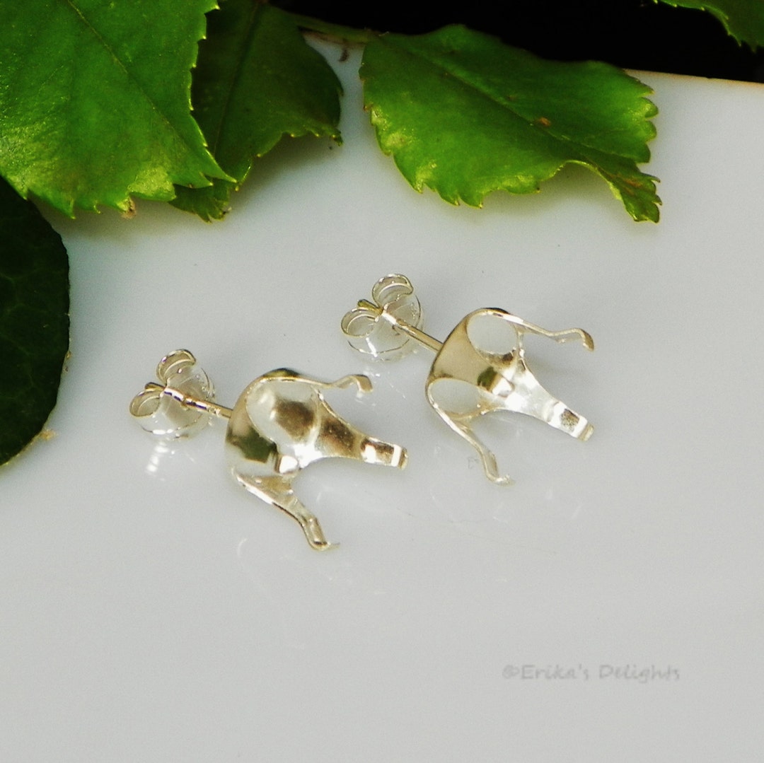 ROUND (2mm - 12mm) Sterling Silver Snap Tite Earring Settings (4 Prong ...