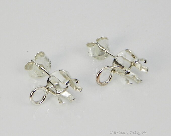 Round (4mm - 5mm) Sterling Silver Snap Tite Earring Settings With LOOPS ...