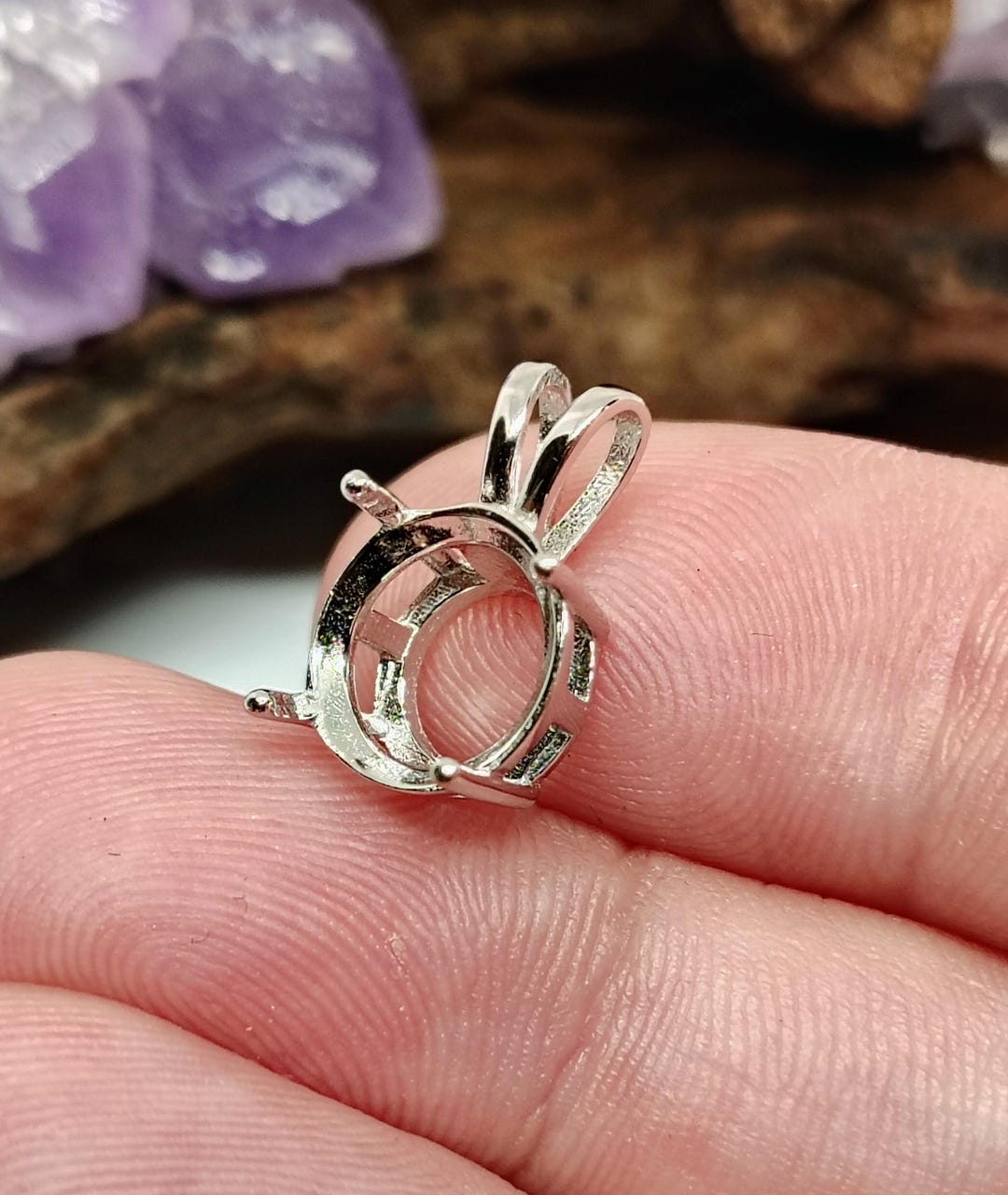 Round (6mm - 12mm) Basket Style Pre-notched Rhodium Sterling Silver ...