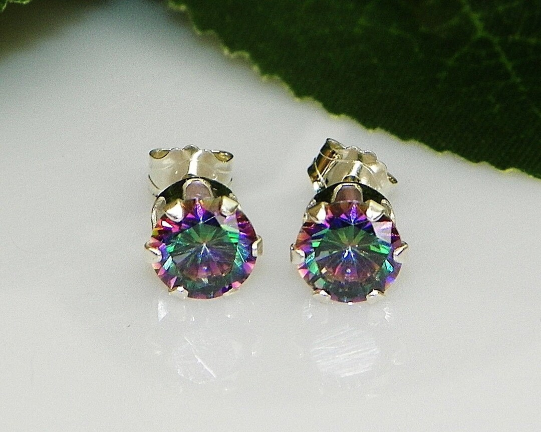 Genuine Fire Mystic Topaz Round Diamond Cut Sterling Silver Earrings ...