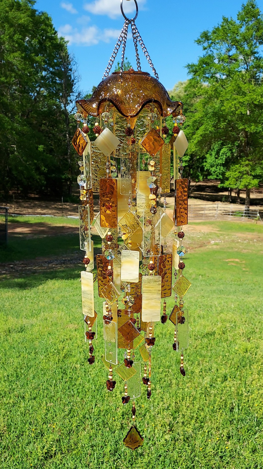 Stained Glass Wind Chime Crystal Mobile Suncatcher Window Decor Unique ...