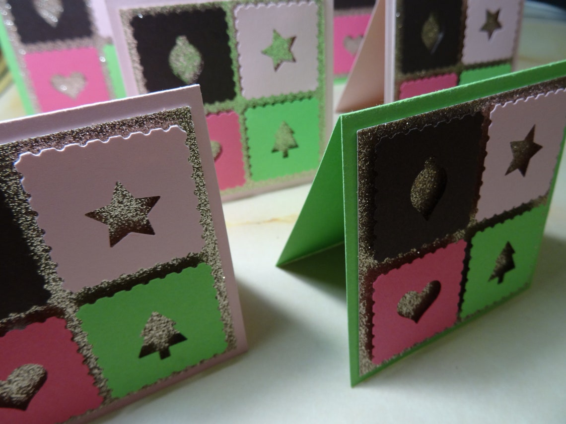 Holiday Tiny Cards-blank Inside-set of 6/ Glitter 3x3 Cards/ Gift Tags ...