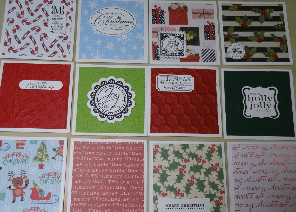 Christmas TINY CARDS: 3 X 3 Mini Cards/mini Notes/gift Tag Blank Inside ...