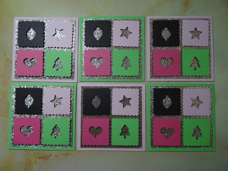 Holiday Tiny Cards-blank Inside-set of 6/ Glitter 3x3 Cards/ Gift Tags ...