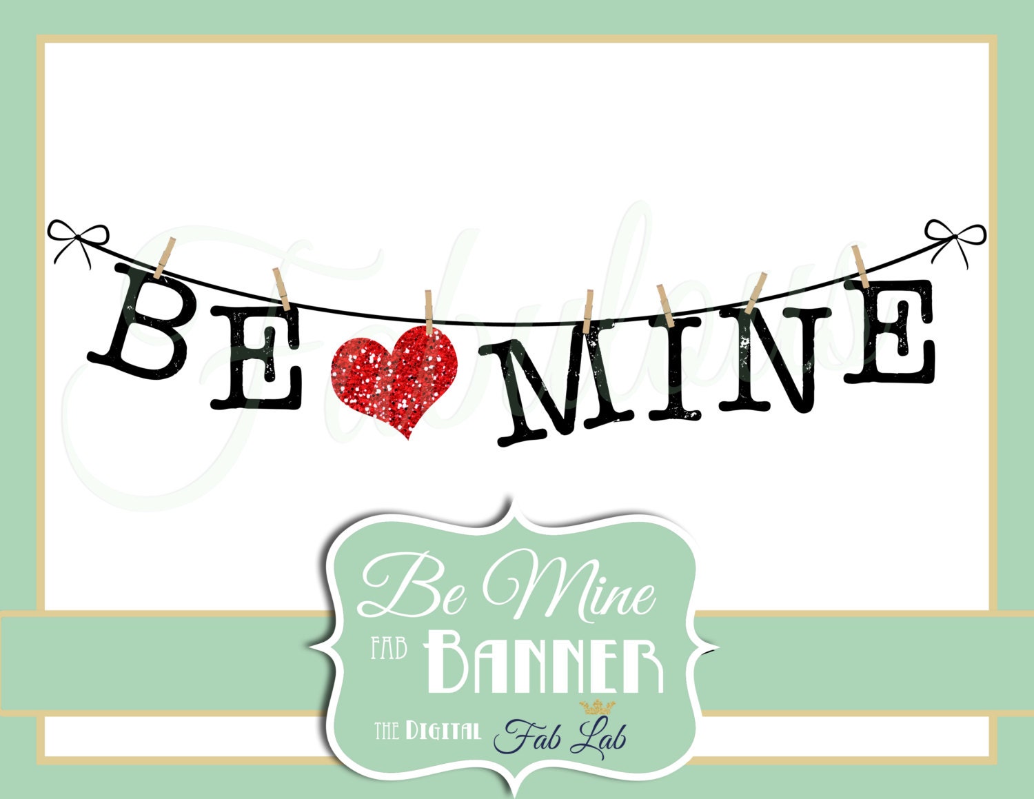 Be Mine, Valentine, Banner, Digital Clipart, Rustic, Clothes Line ...