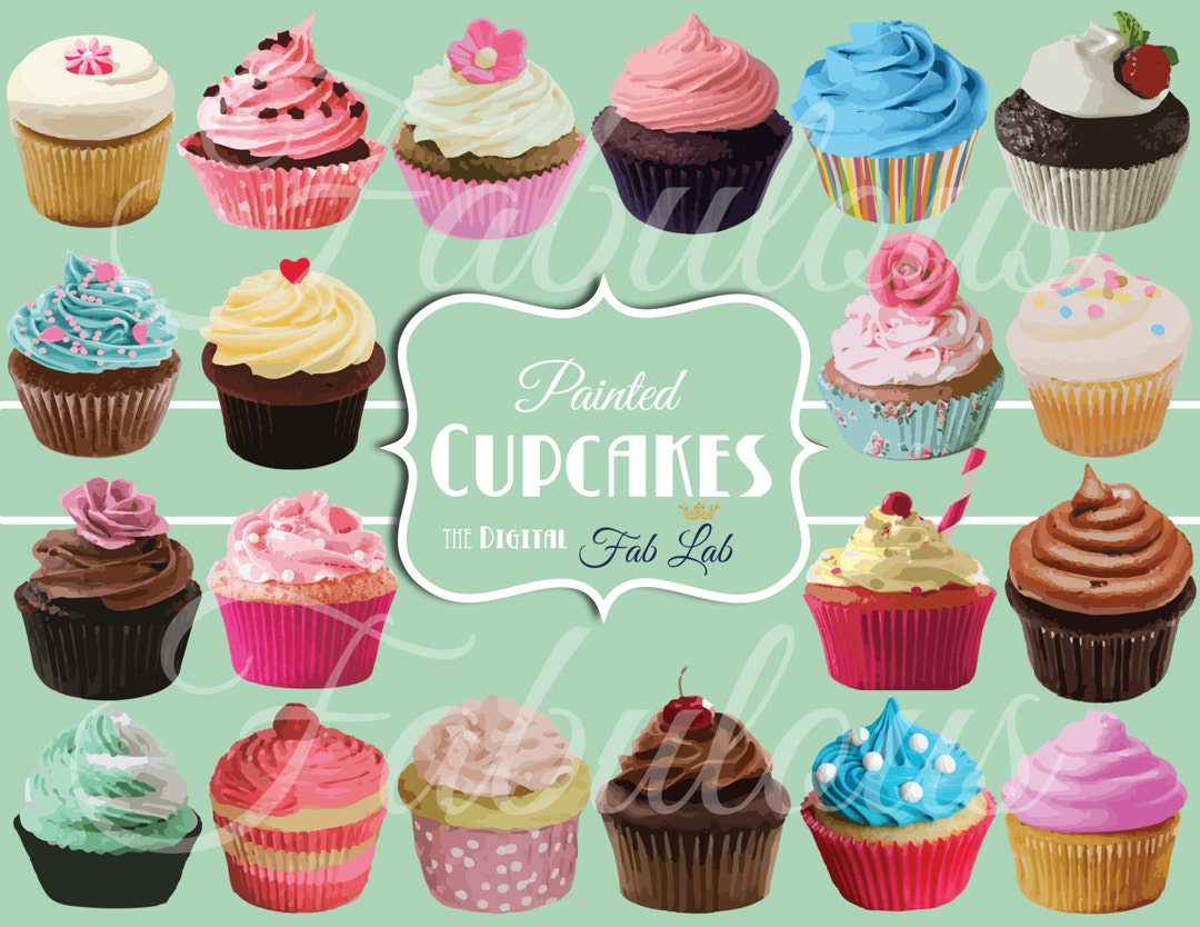 Painted Digital Cupcakes, Birthday Party, Delicious, Colorful and Fun ...