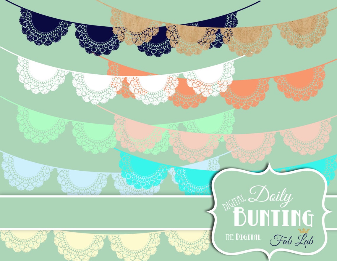 Shabby Chic, Digital, Doily Bunting,lace, Banner, Elements ...