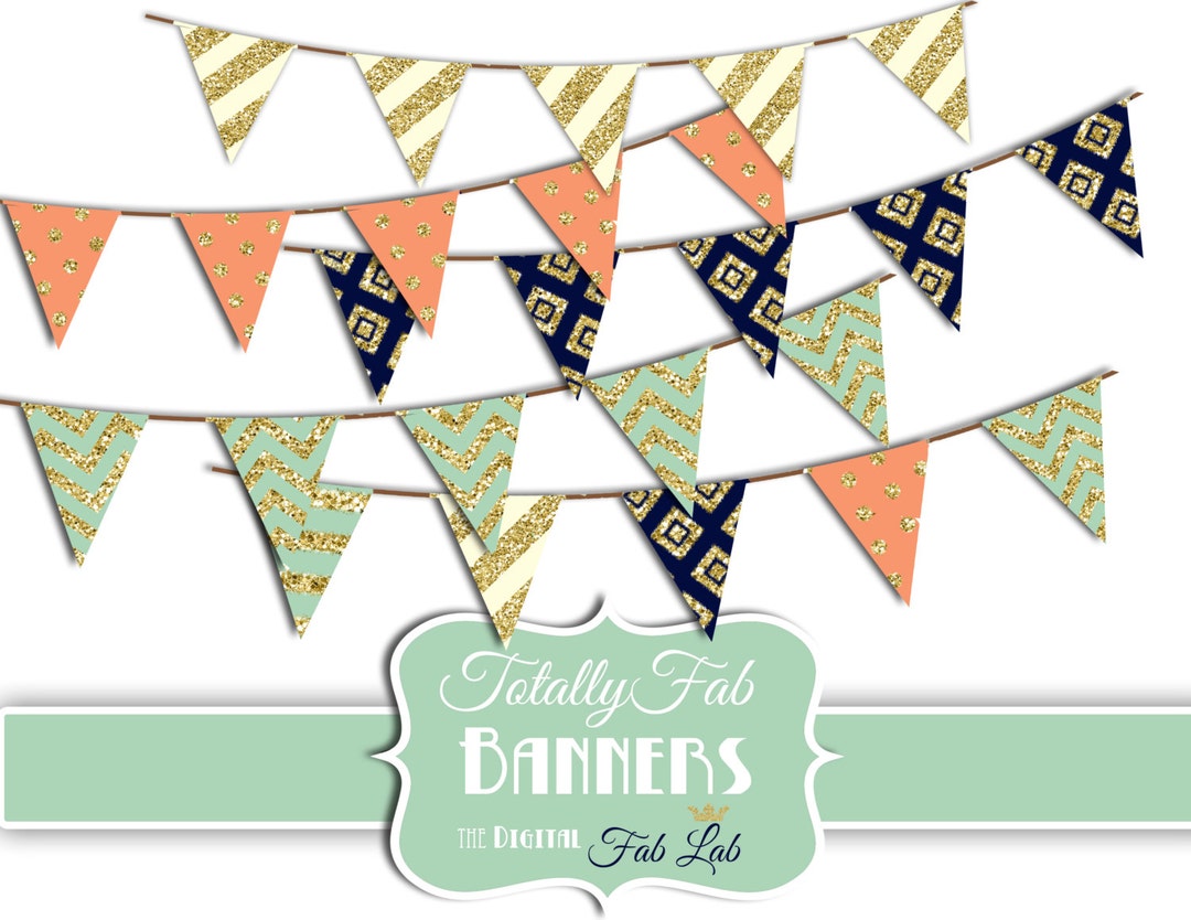 Glitter Banners, Pennets, Bunting, Embellishments, Digital Clipart ...