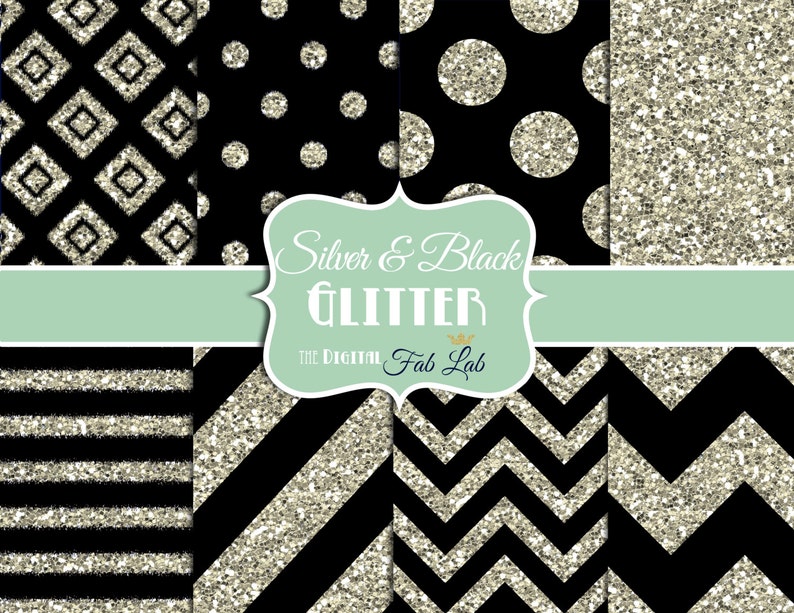 Black and Silver Glitter Paper Chevron Stripes Polka Dots - Etsy