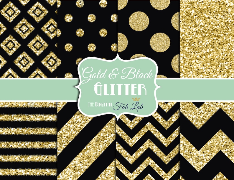Black and Gold Glitter, Formal Evening, Chevron, Stripes, Polka Dots ...