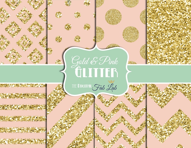 Gold and Pink, Glitter, Sparkling, Chevron, Stripes, Polka Dots ...