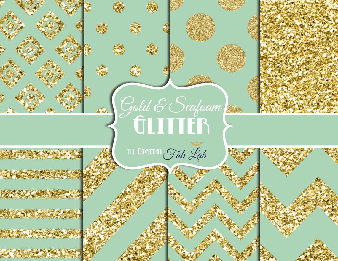 Sea Foam, Mint, Gold Glitter, Chevron, Polka Dots, 12x12, Scrapbook ...