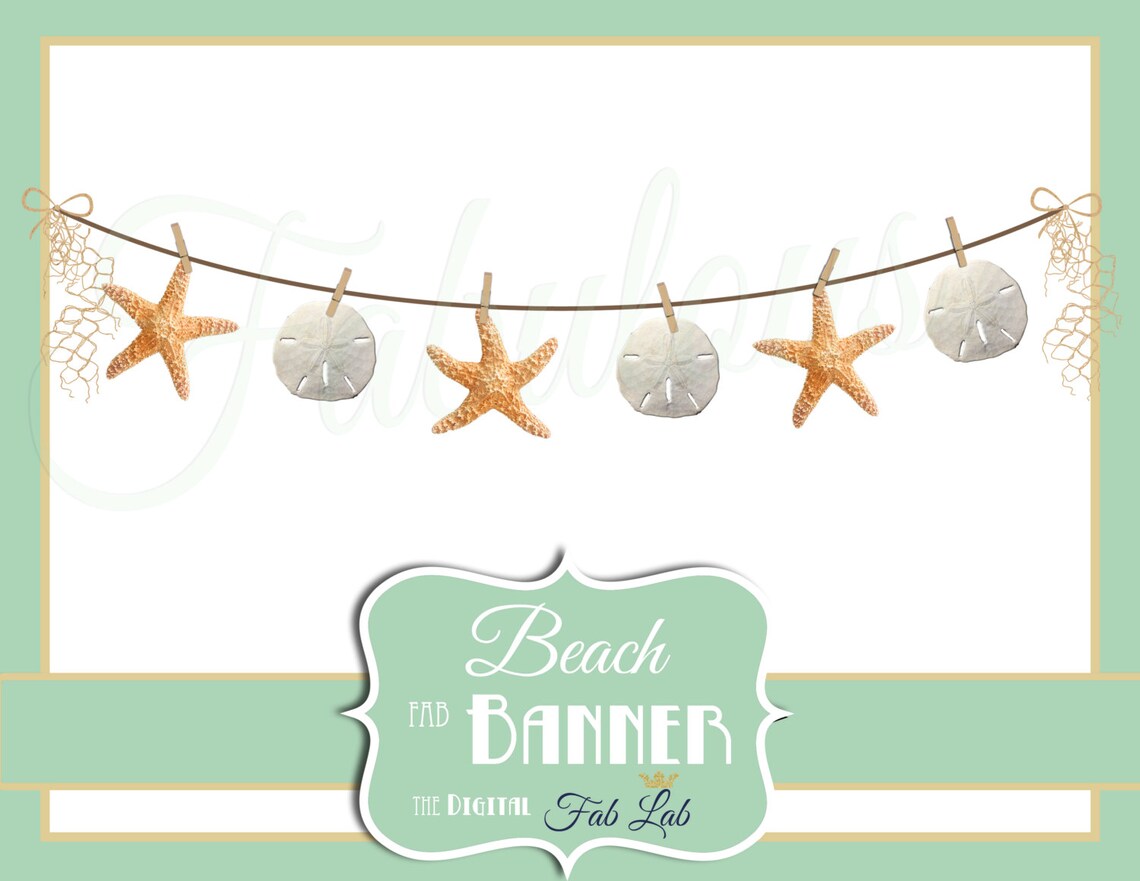 Beach Clipart, Star Fish, Sand Dollar Banner, Digital Clipart, Rustic ...
