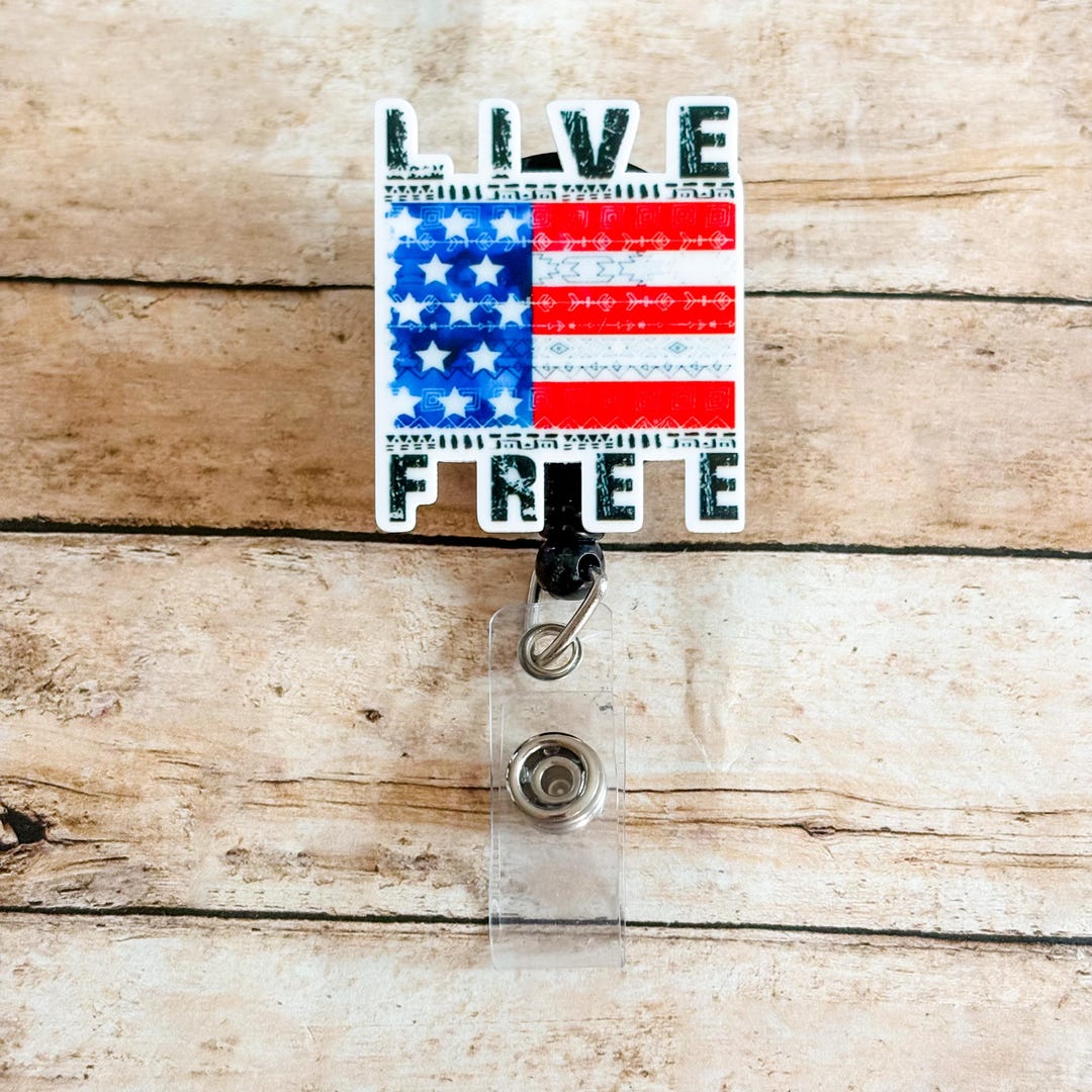 Live Free American Flag Badge Reel - Etsy