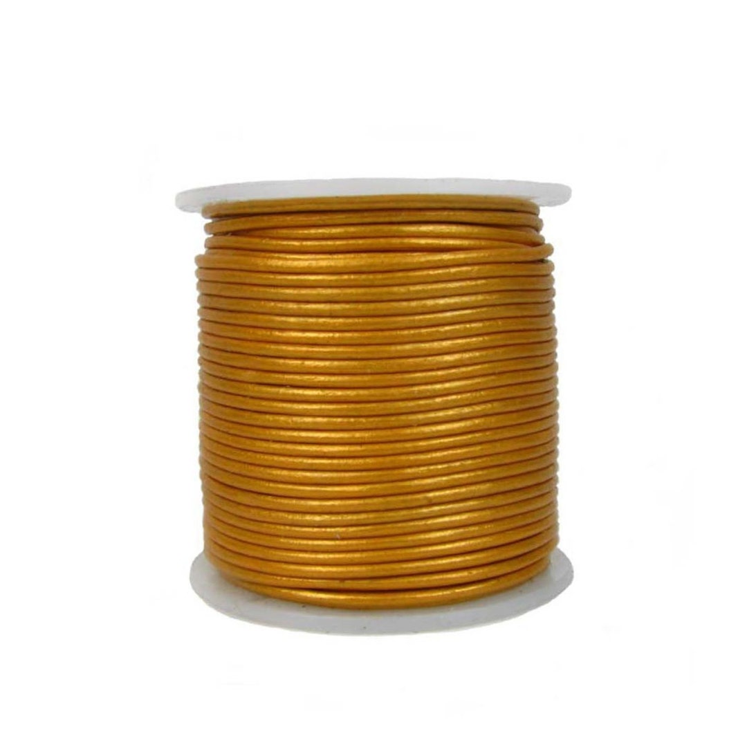 Metallic Gold Round Leather Cord, 1mm Thick. 25 Meter Spool (28 Yards ...