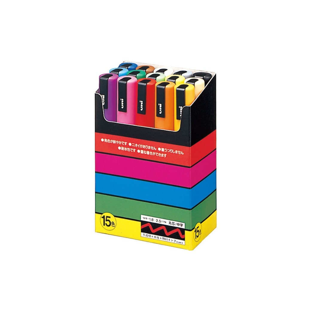 Uni-posca Japan Paint Marker Pen, Medium Point, Set of 15 Color Markers ...