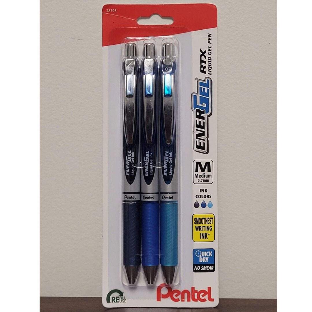 3 Pentel Energel RTX Retractable Gel Pens, 0.7mm Metal Point, Navy ...