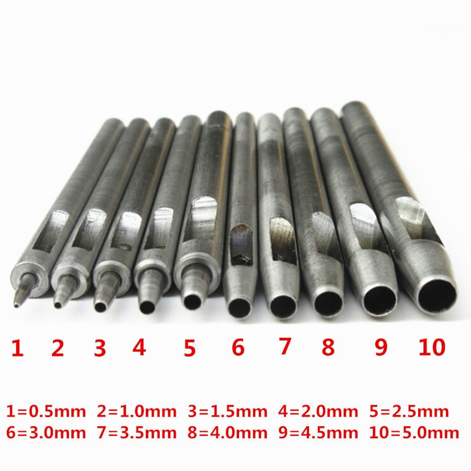 Precision Heavy Duty Hollow Leather Hole Punch 10 Set; 0.5mm-5mm; Hole ...