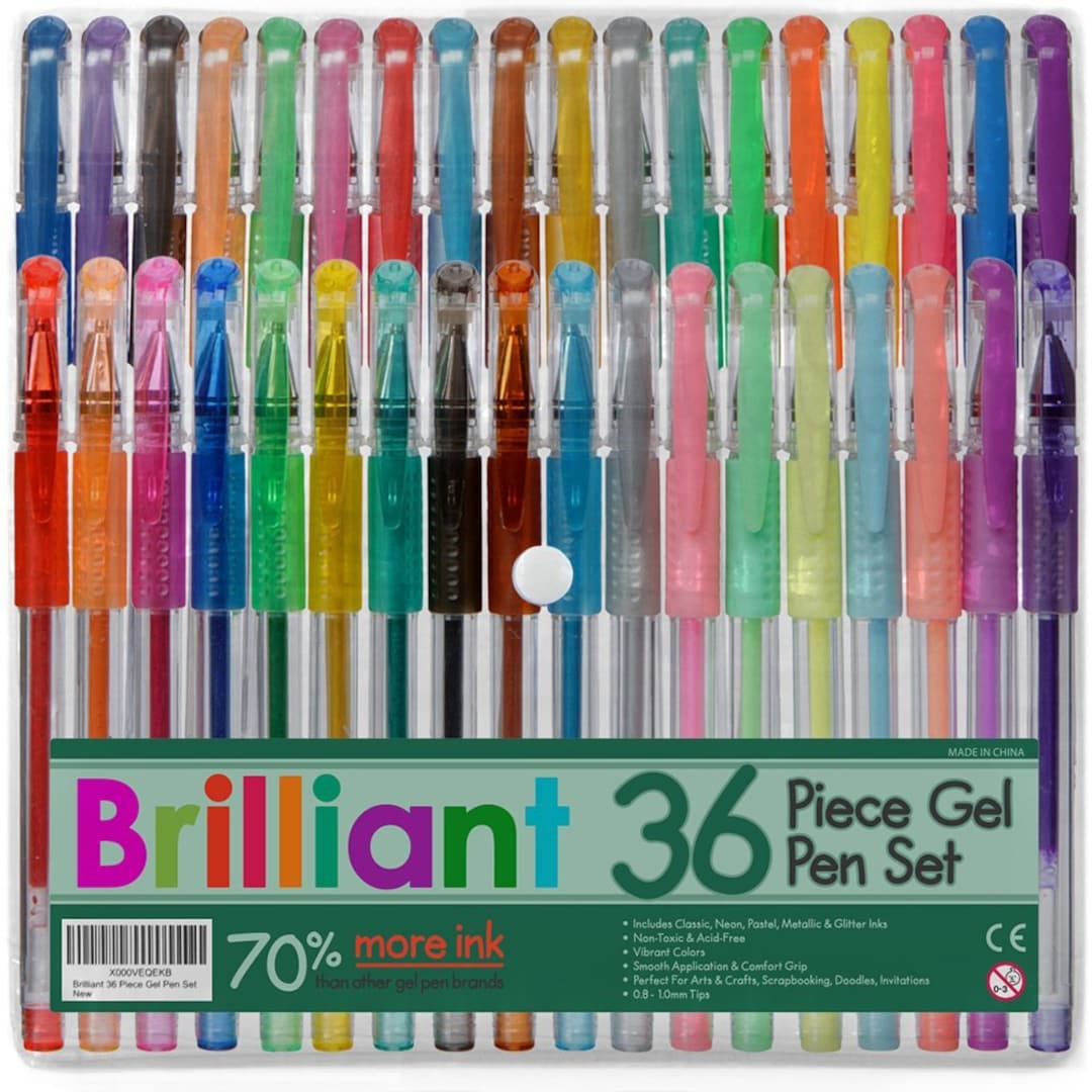 36 Coloring Gel Pens W/ 70% More Ink; Adult Coloring Books, Drawing ...