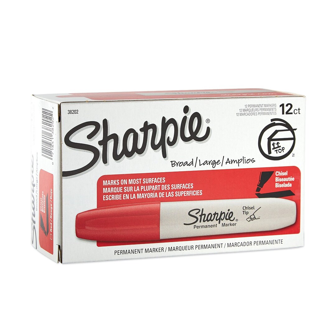 12 Sharpie Permanent Red Markers, Chisel Tip for Fine and Broad Lines ...