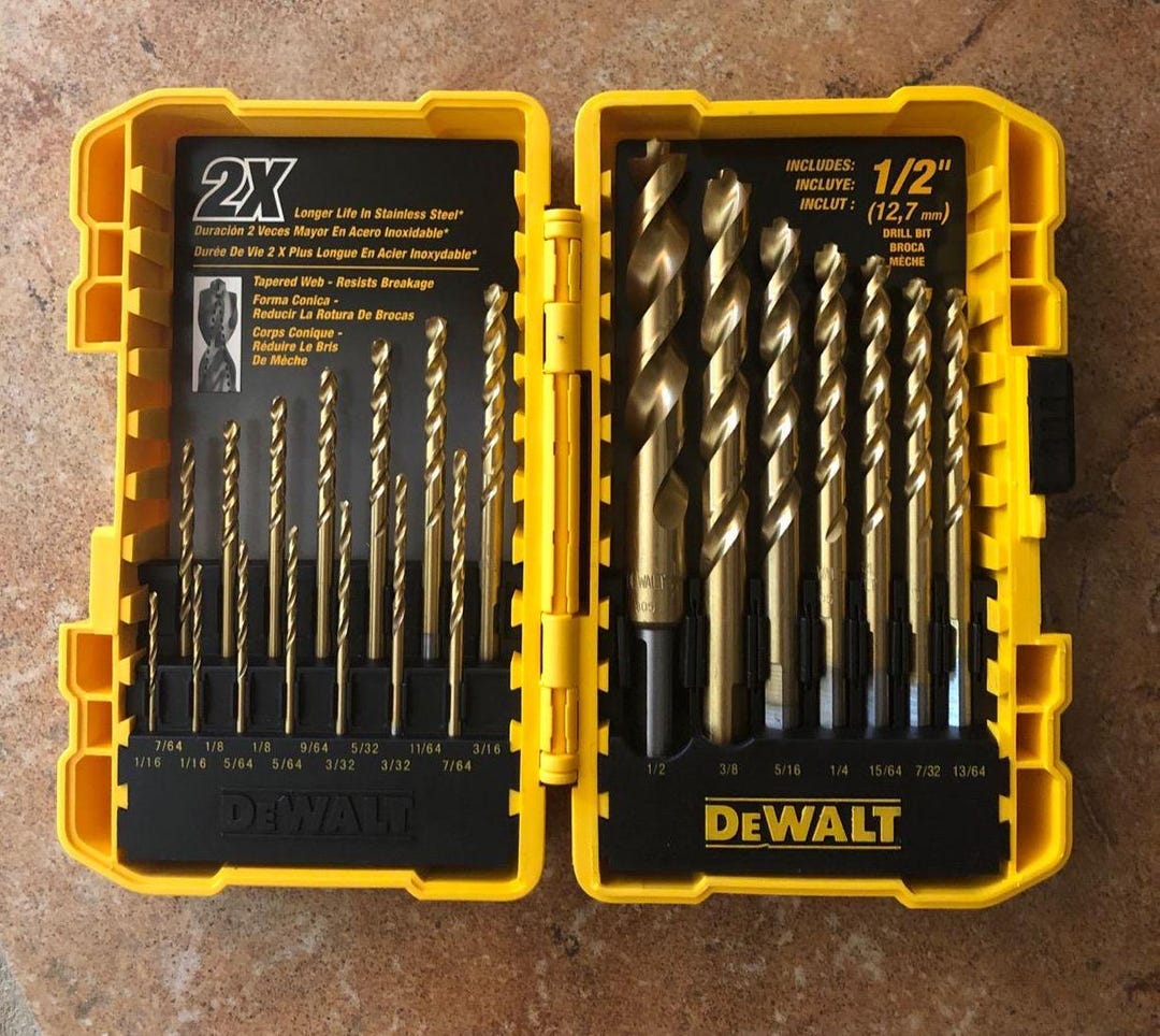 21 X Titanium Nitride Coated Drill Bit Set, DEWALT Pilot Point DW1361 ...