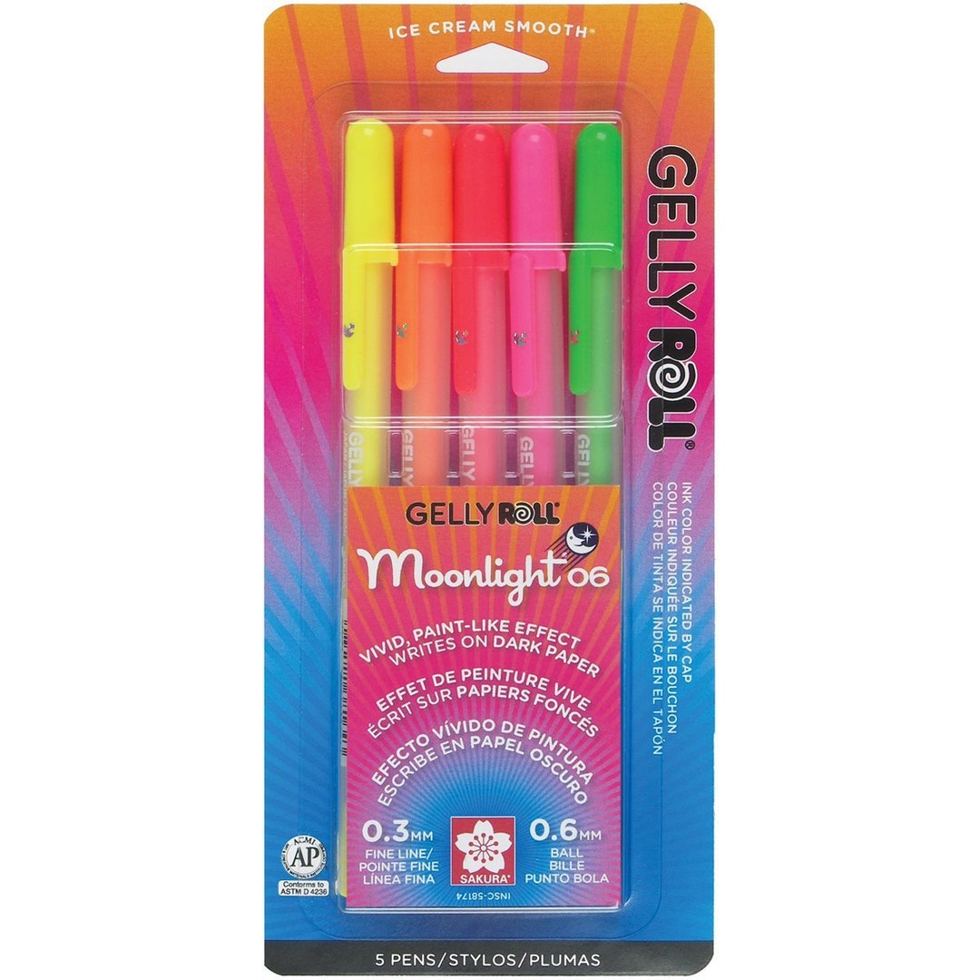 5 Sakura Gelly Roll Pens, Colored, Fluorescent Moonlight; 5 Sakura Fine ...
