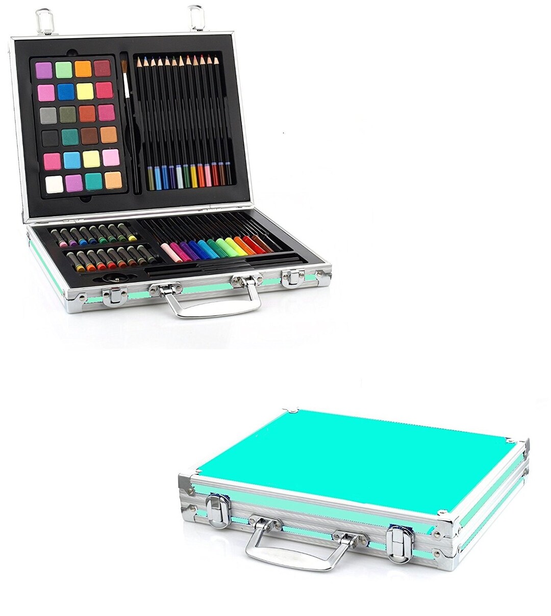 Art Set, 69 Piece, Green Aluminum Case; Color Pencils, Oil Pastels ...