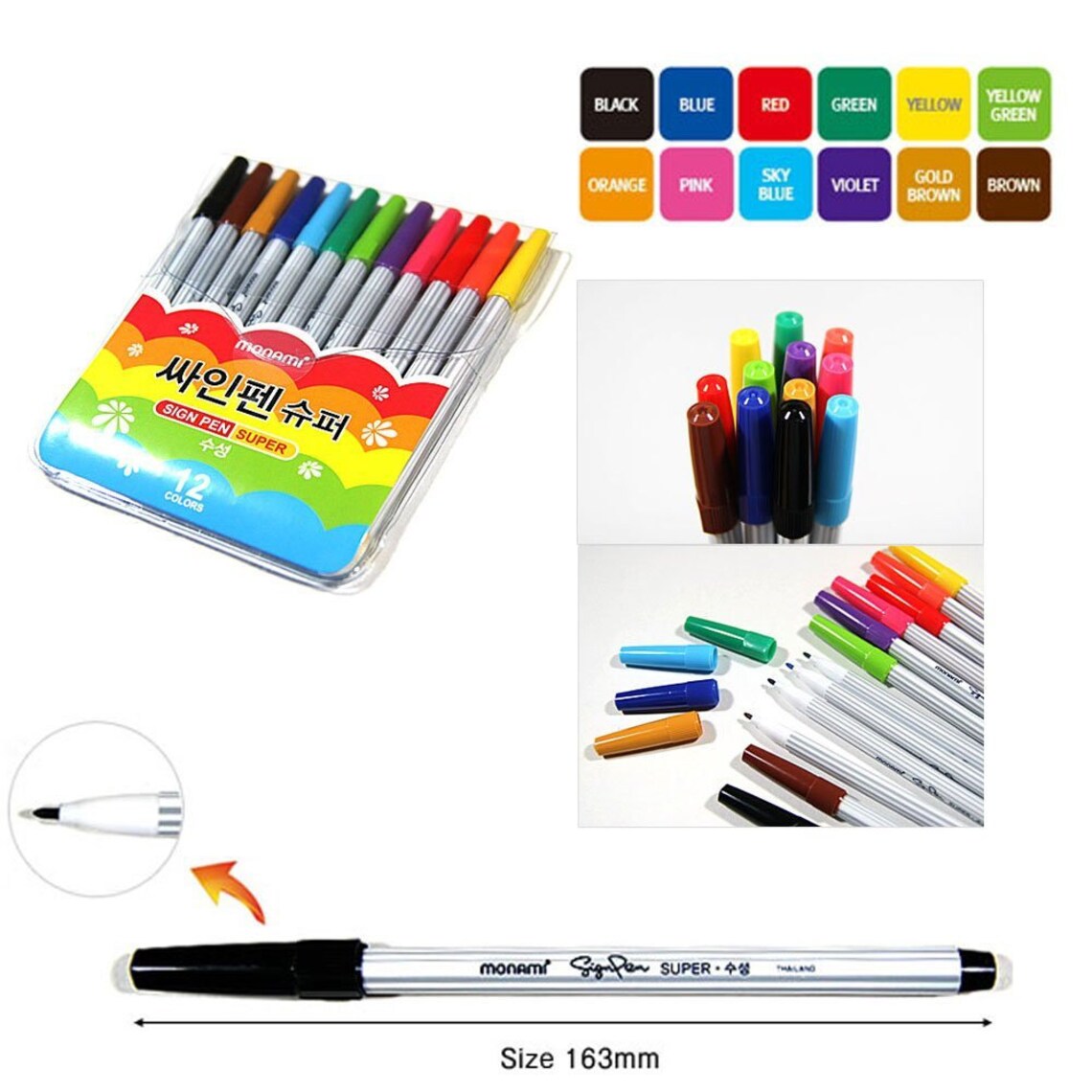 12 Monami Super Markers Korean Felt Tip Sign Pen Coloring - Etsy