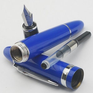 Classic Heavy Blue Fountain Pen, Medium Nib Silver Trim Fountain Pen ...
