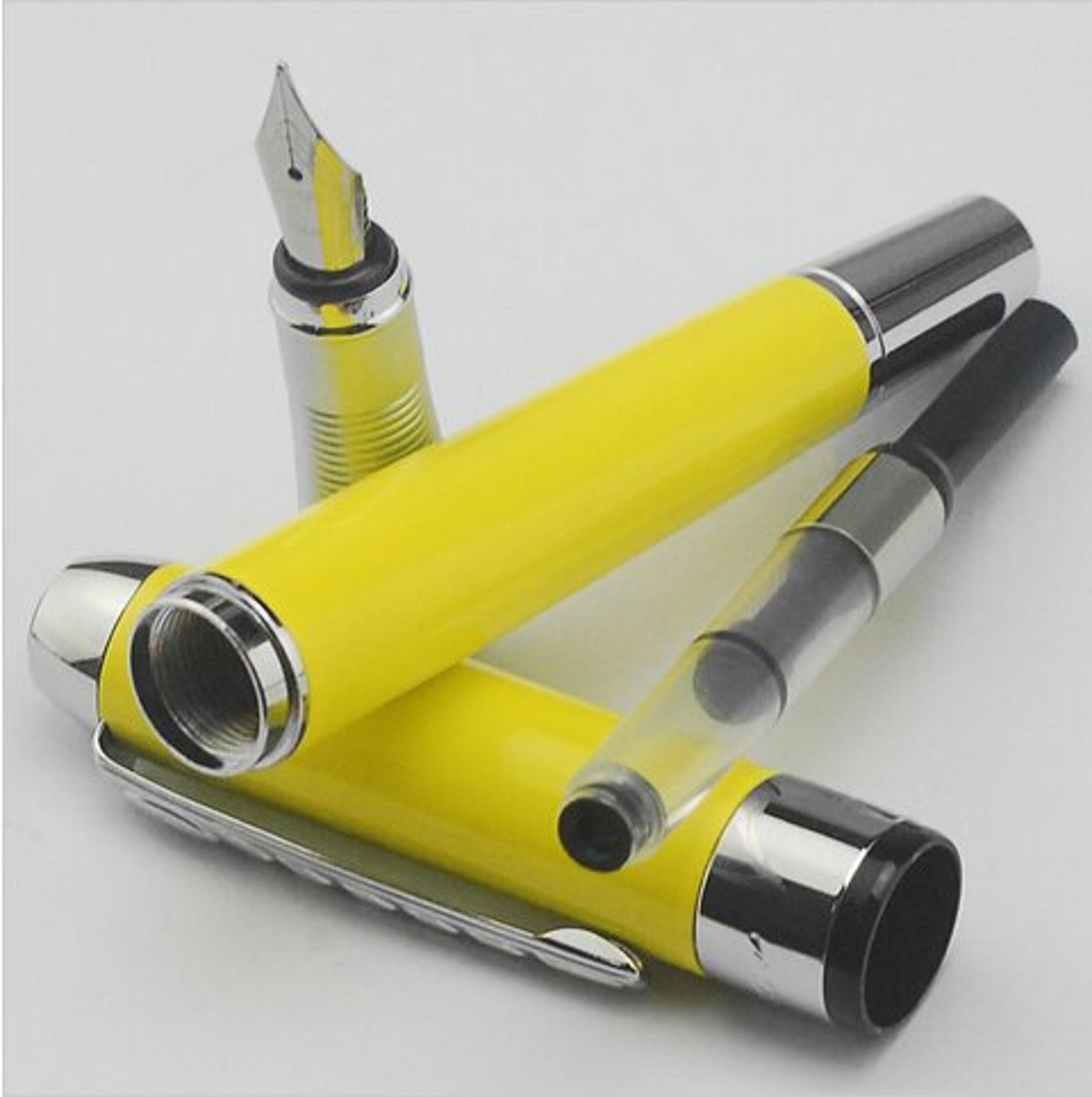 Classic Yellow Fountain Pen Medium Nib Chrome Trim Fountain | Etsy