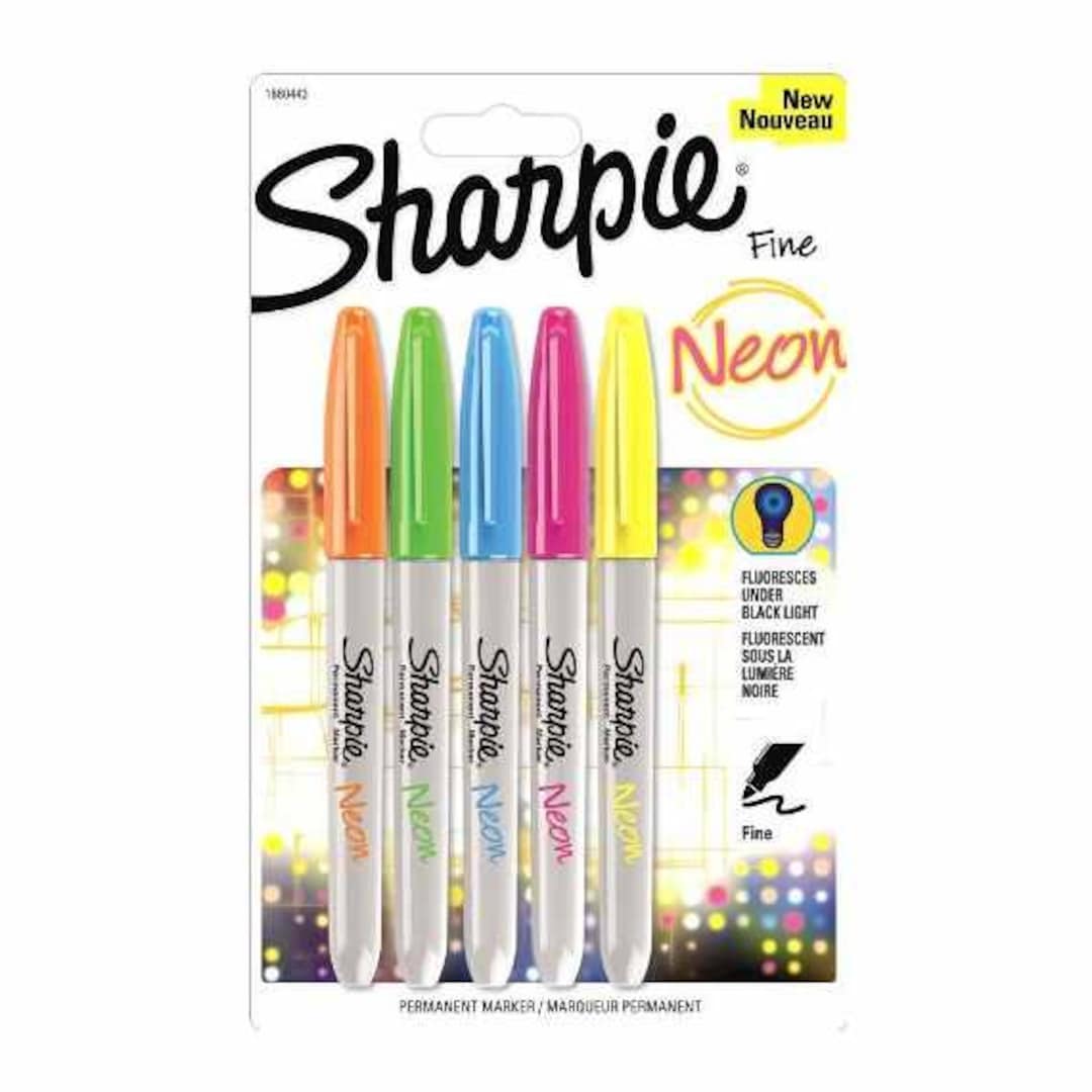 Sharpie Neon Permanent Markers; Set of 5; Fine Point, Illustration ...
