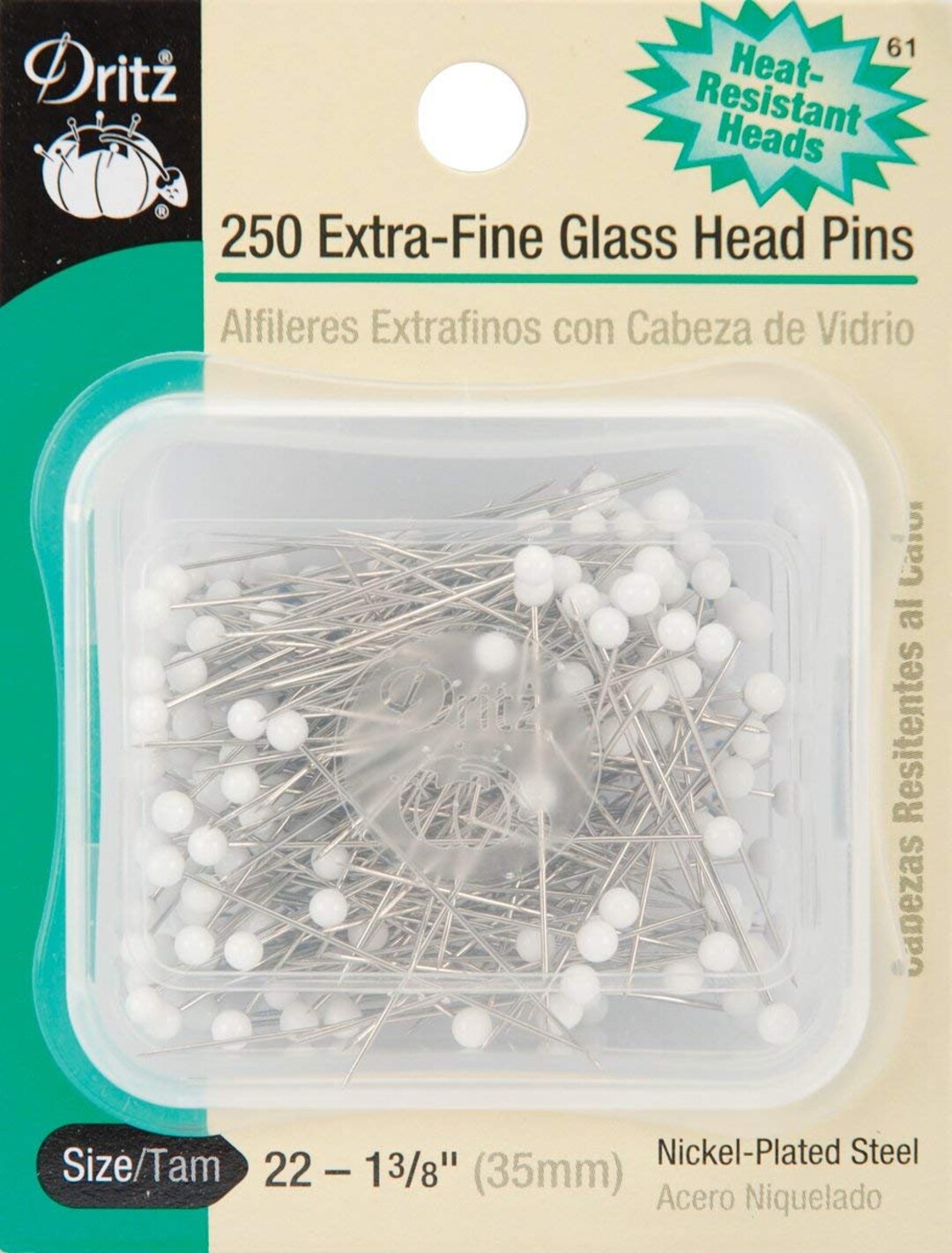 250 Straight Pins, 1 3/8 Inch, 35mm, Dritz Glass Head Pins; Extra Fine ...