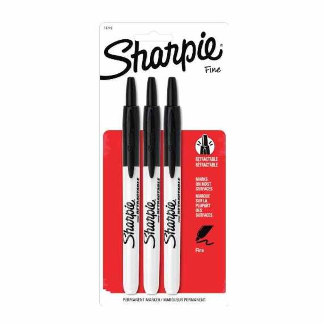 Sharpie Retractable Permanent Black Markers Set of 3 Fine Point ...