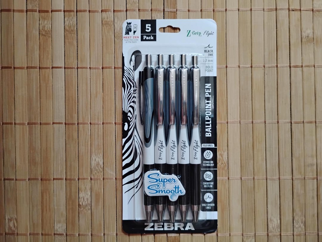 5 Zebra Pen Z-grip Flight Retractable Ballpoint Pen, 1.2mm Bold Point ...