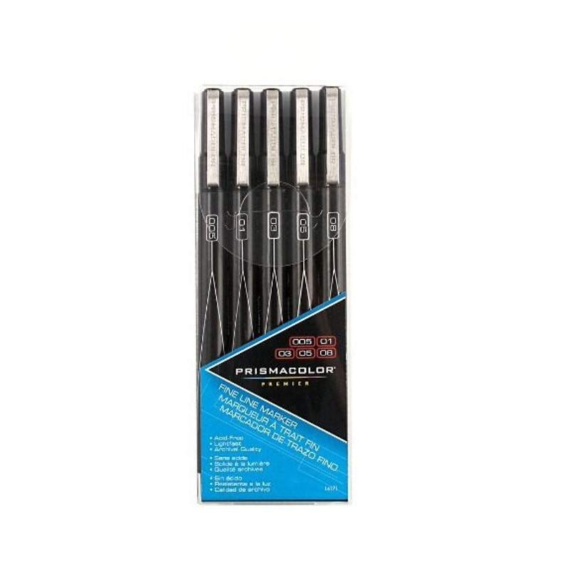 Prismacolor Premier Markers, Black Color, Set of 5; Fine Tips. Drawing ...