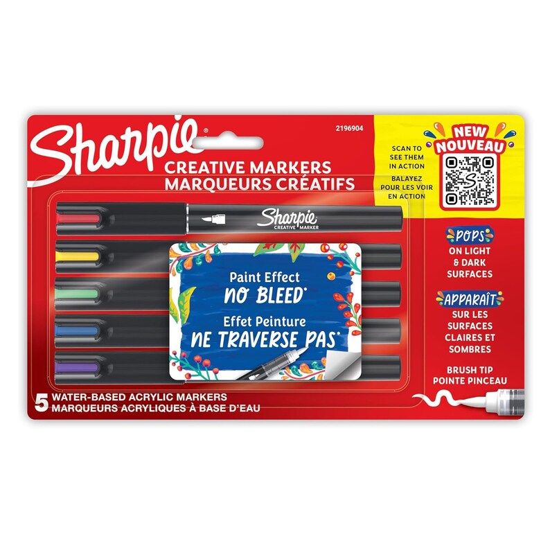 5 Sharpie Brush Creative Markers, Water-based No Bleed Acrylic Paint ...